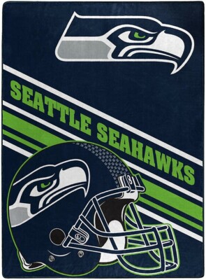 Seattle Seahawks Plush 60" by 80" Twin Size Slant Design Raschel ...