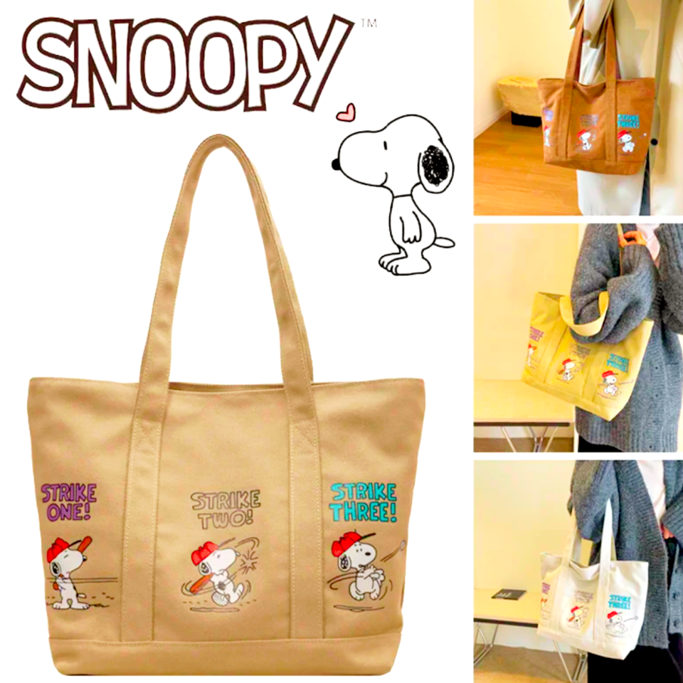 Peanuts Snoopy Large Tote Bag Baseball Cartoon Ladies Zip Shoulder Bag ...