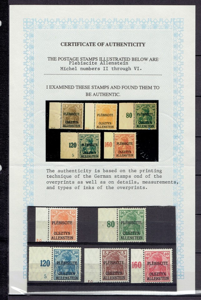 1920 PLEBISCITE STAMPS ,, ALLENSTEIN '' ONLY PRINTED ,,500 '' PERFECT ...