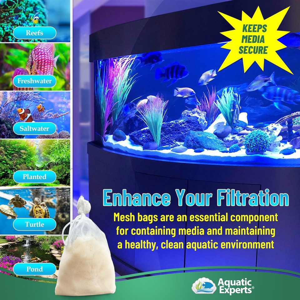 Aquatic Experts Extra Fine Aquarium Mesh Media Filter Drawstring Bag ...