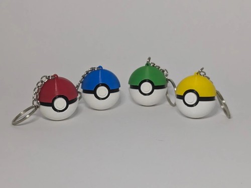 Mini Pokeball Keychain Set - 4 Color Variants, Red, Blue, Green, Yellow ...
