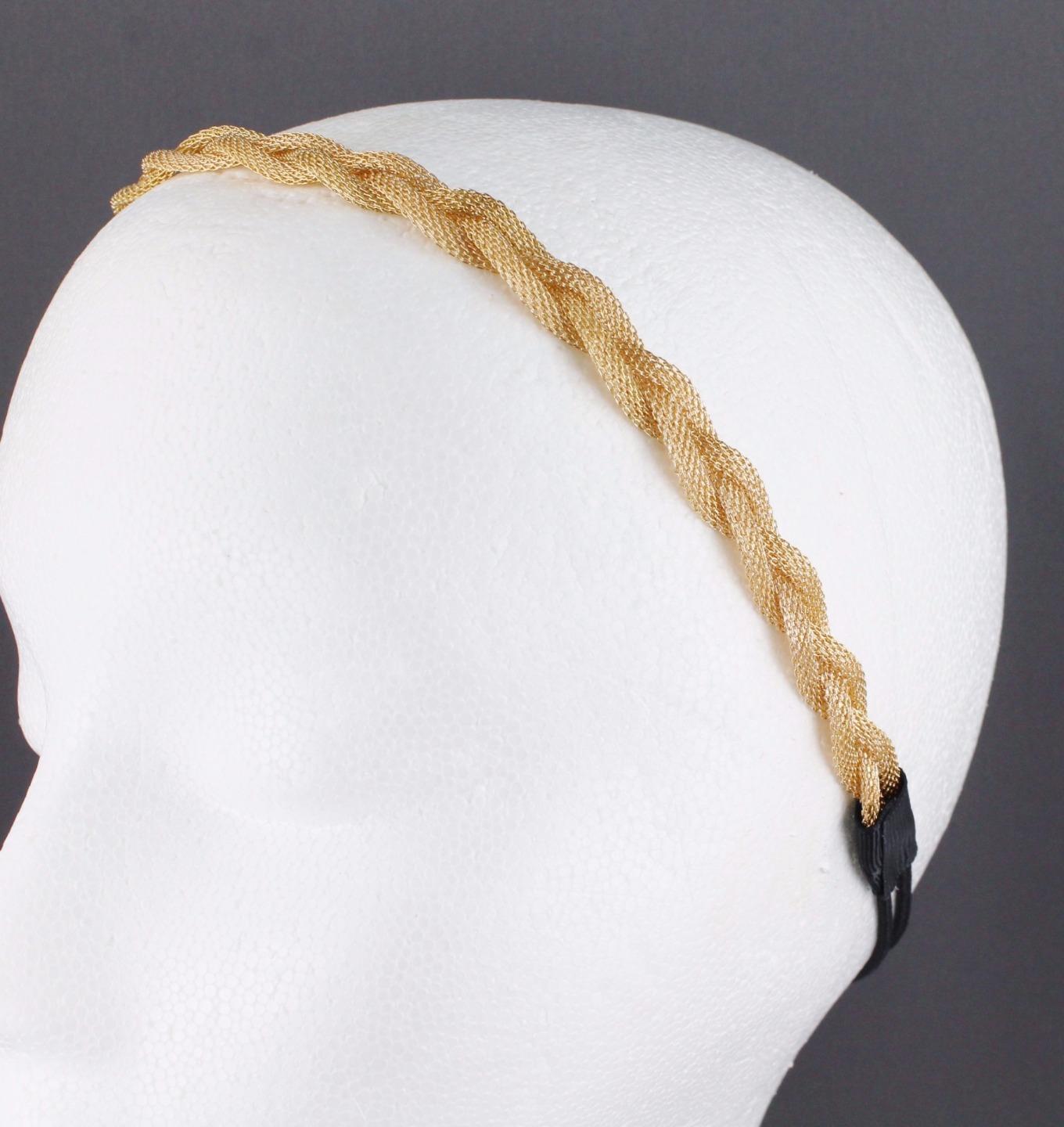 gold braid headband metal mesh 3-strand braided chain link hair band ...