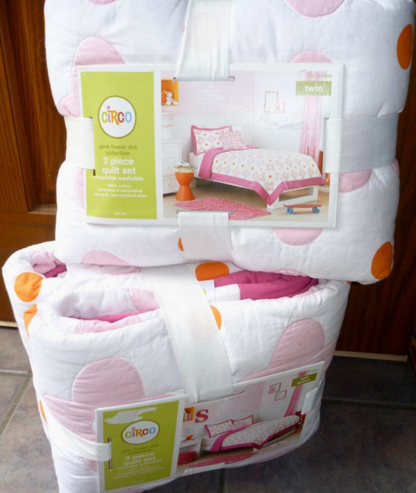 Circo Pink Flower Dot Girls Quilt Sham Bed Set-F/Queen-Twin-Orange ...