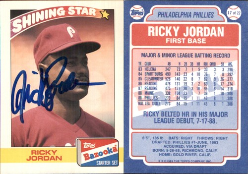 Ricky Jordan Signed 1989 Topps Bazooka #17 Card Philadelphia Phillies ...