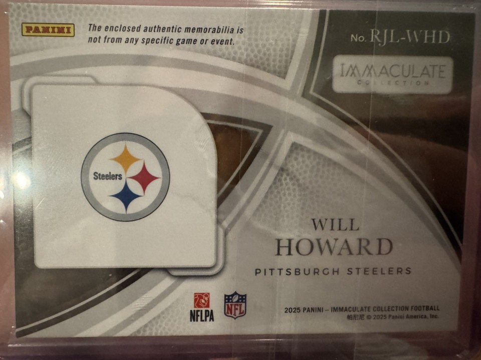 2025 Panini Immaculate Will Howard Steelers Rookie Patch # /10 | eBay UK