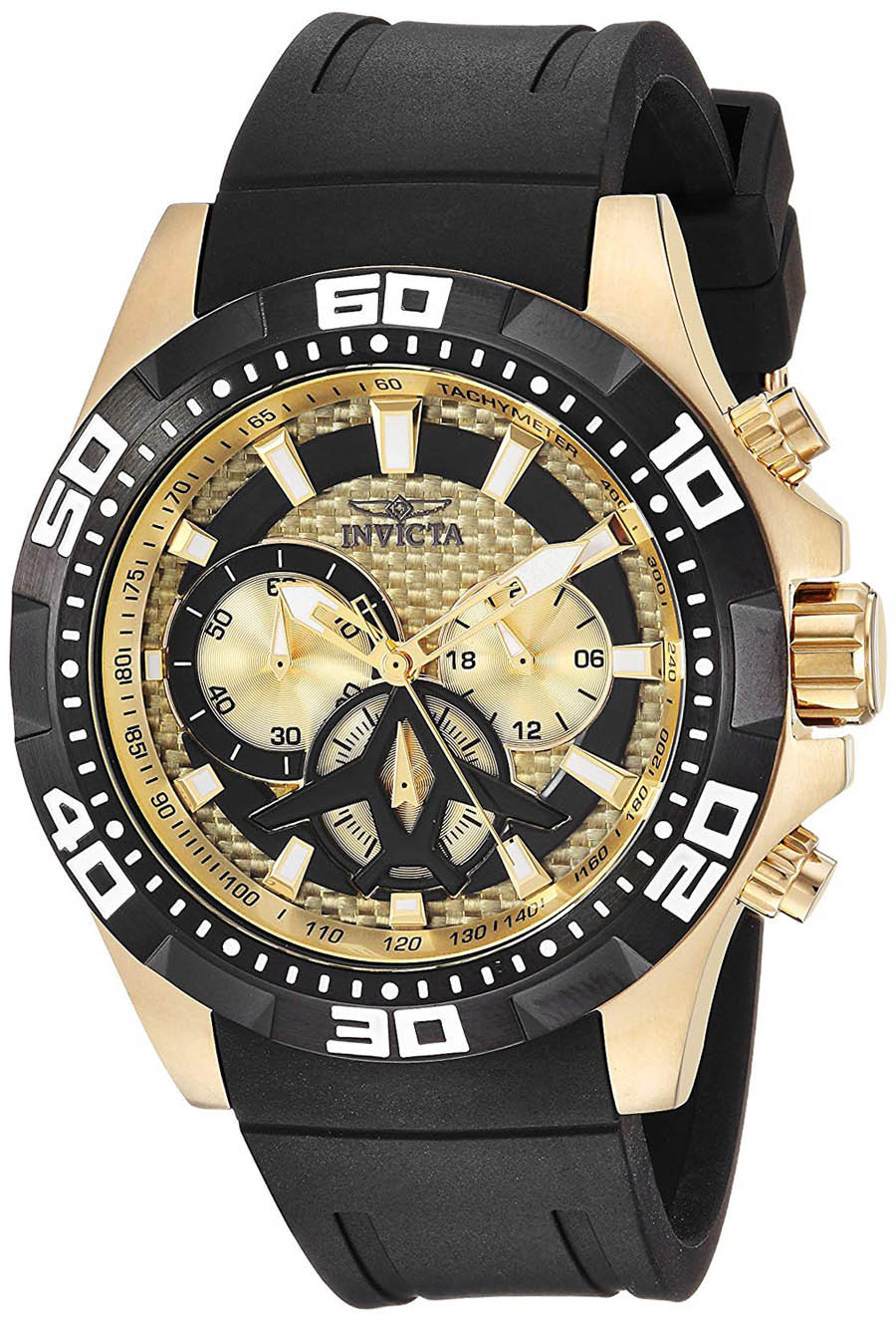 Invicta 23756 Aviator Gold Dial Black Silicone Strap Chronograph Men's ...