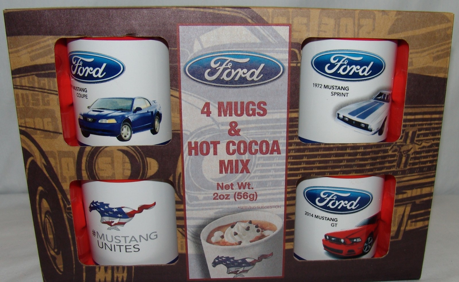 Ford Car Ceramic Mugs Cups 4 pc New Hot Cocoa Mustang Coupe GT Sprint ...