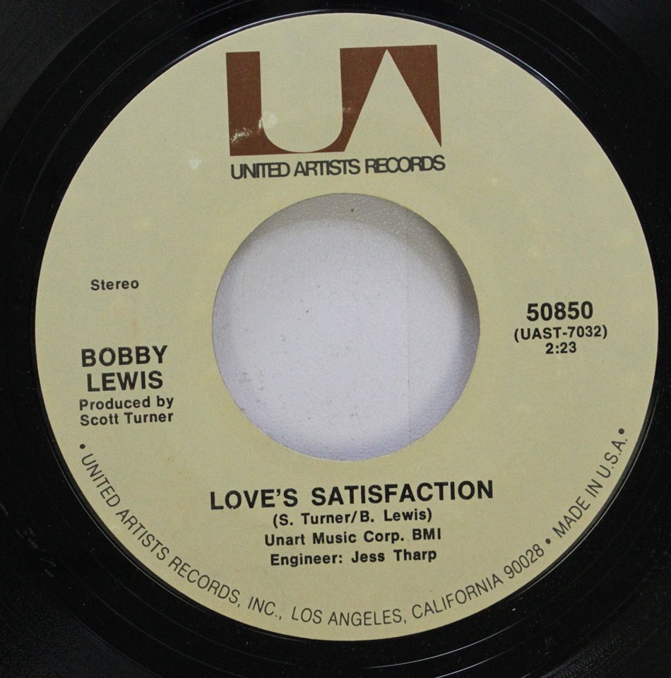 Rock 45 Bobby Lewis - Today'S Teardrops / Love'S Satisfaction On United ...