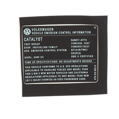 NEW OEM Volkswagen Emission Control Information Emission Label 07K-010 ...