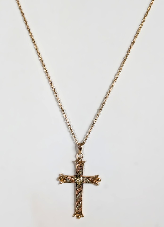 14K Gold Tri-Color Cross Pendant & 19'' Long 14K Gold Chain | eBay