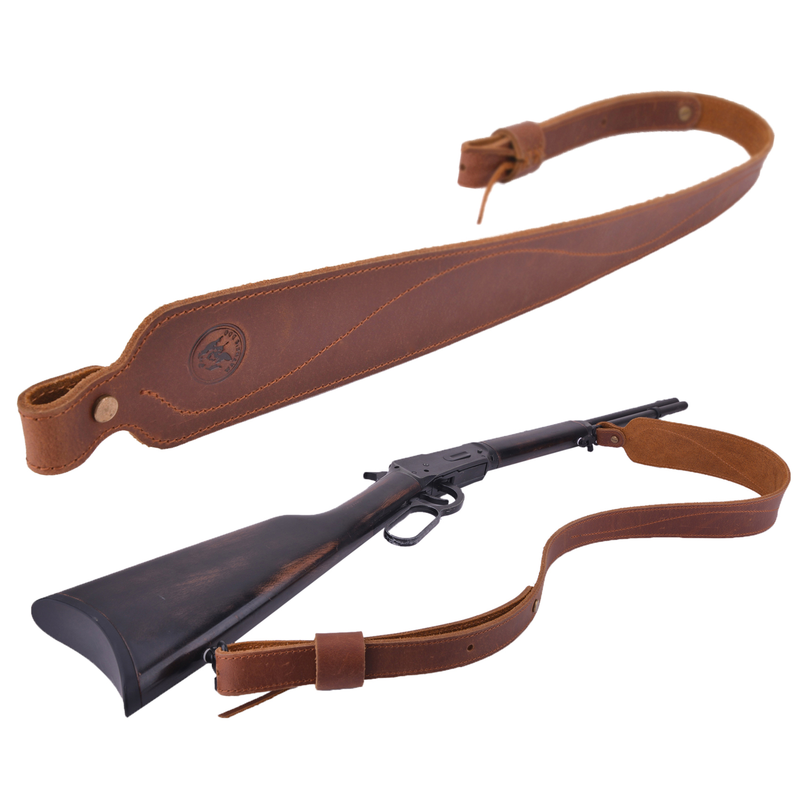 Rifle Gun Sling Cowhide Leather with Mil-Spec Swivels Brown / Black ...