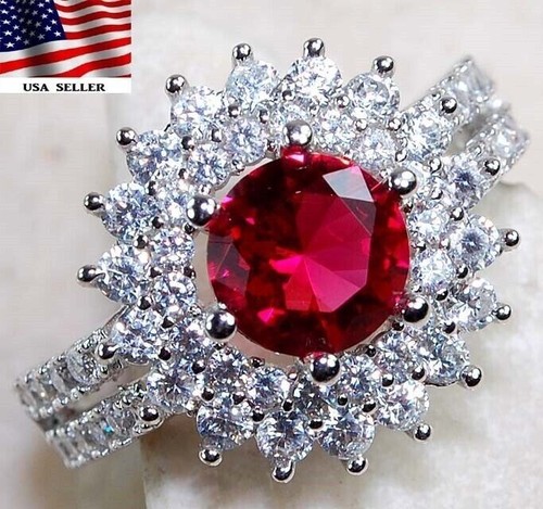 3CT Treated Ruby & White Topaz 925 Sterling Silver Ring Jewelry Sz 7 N3 ...