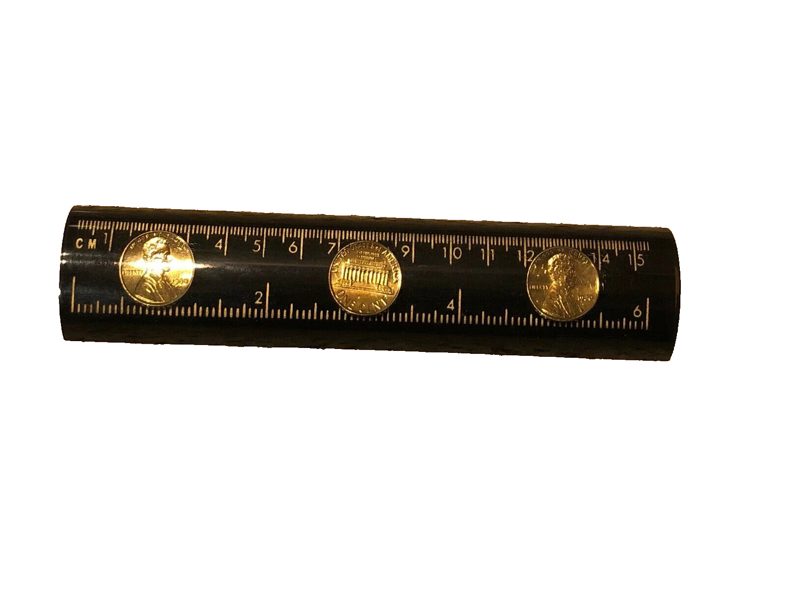 Vtg Lucite Mid Century Style Black RULER Paperweight 1980 Pennies Paper ...