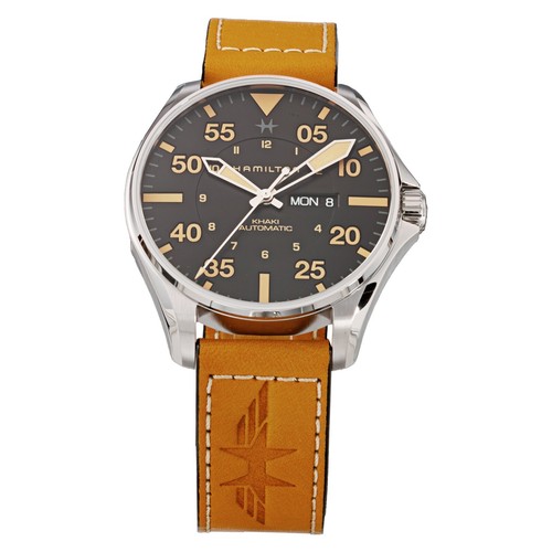 Hamilton Khaki Aviation Men's Black Watch with Brown Leather Band ...