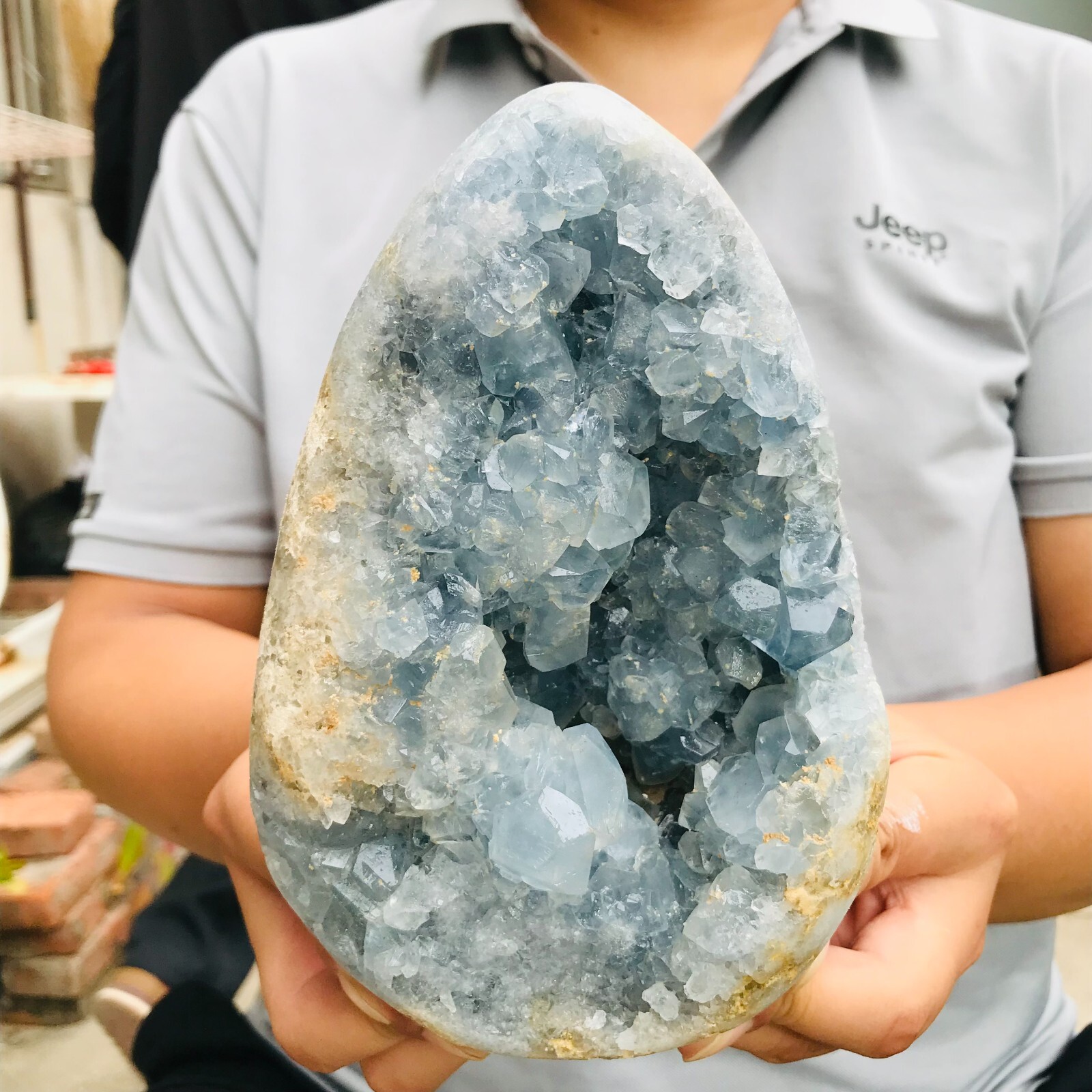 2400g Large Natural Blue Celestite Quartz Crystal Egg Geode Specimen ...