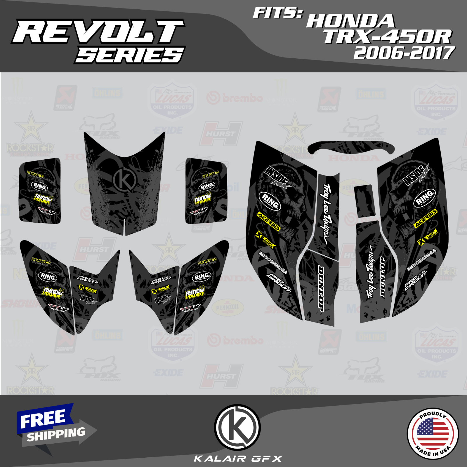 Graphics Kit for HONDA TRX450R TRX 450R (2006-2017) 16 Mil Revolt ...