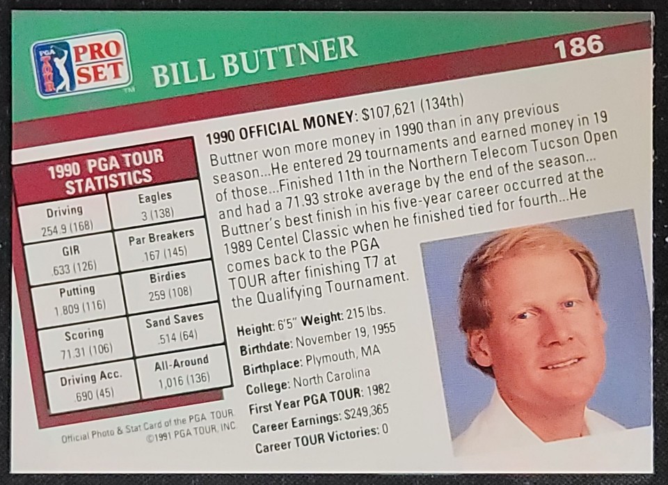 1991 Pro Set PGA Tour #186 Bill Buttner | eBay