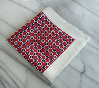 Hand Rolled Silk Ivory Pocket Square with Maroon,Black and Navy ...