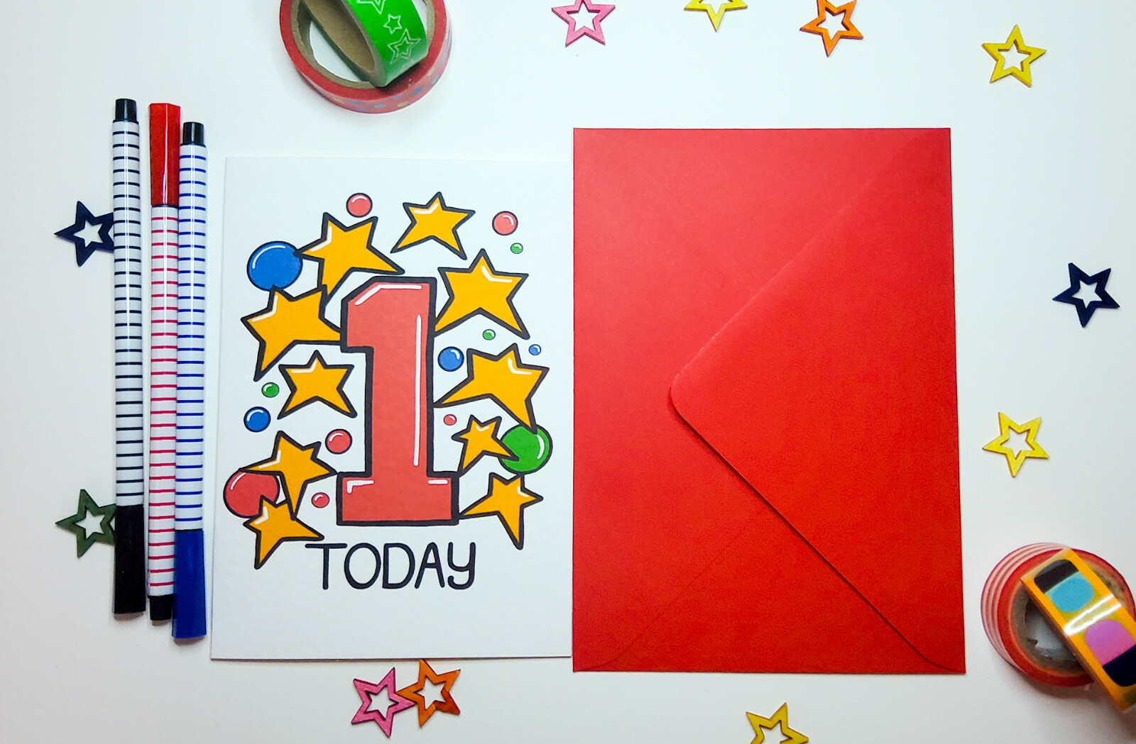 1 ONE TODAY Birthday Card PINK Bubbles 1st Year old card Child Todder ...