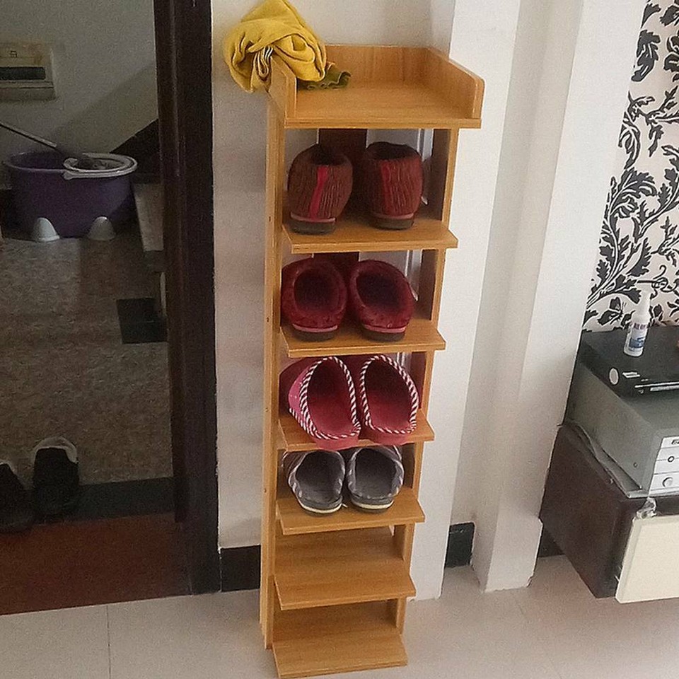 7 TIER TALL SHOE FOOTWEAR RACK ORGANISER WOODEN STORAGE SHELVES STAND ...