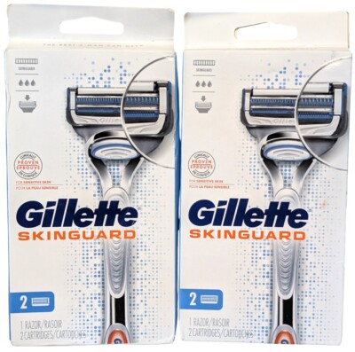 Gillette Skinguard Men’s 2 Razor Handles + 4 Blade Refills Cartridges ...