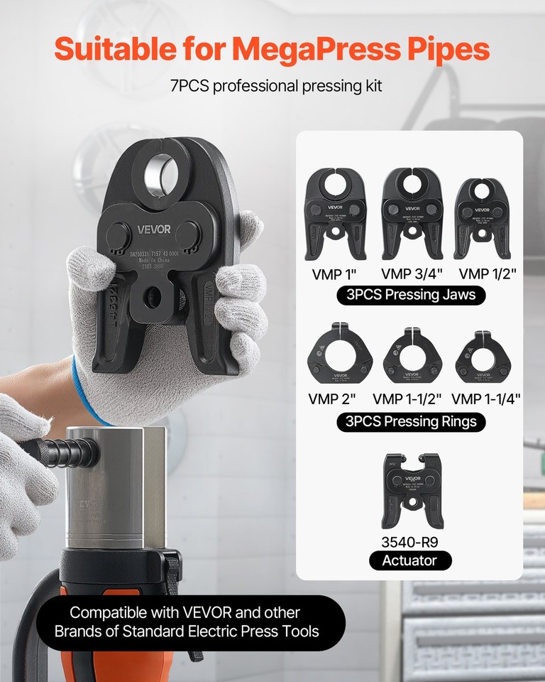 7PCS MegaPress Pressing Kit 1/2" to 2" - 3PCS Press Jaws, 3PCS Press ...