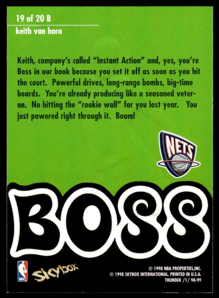 1998-99 SkyBox Thunder Boss Keith Van Horn #19 B New Jersey Nets | eBay