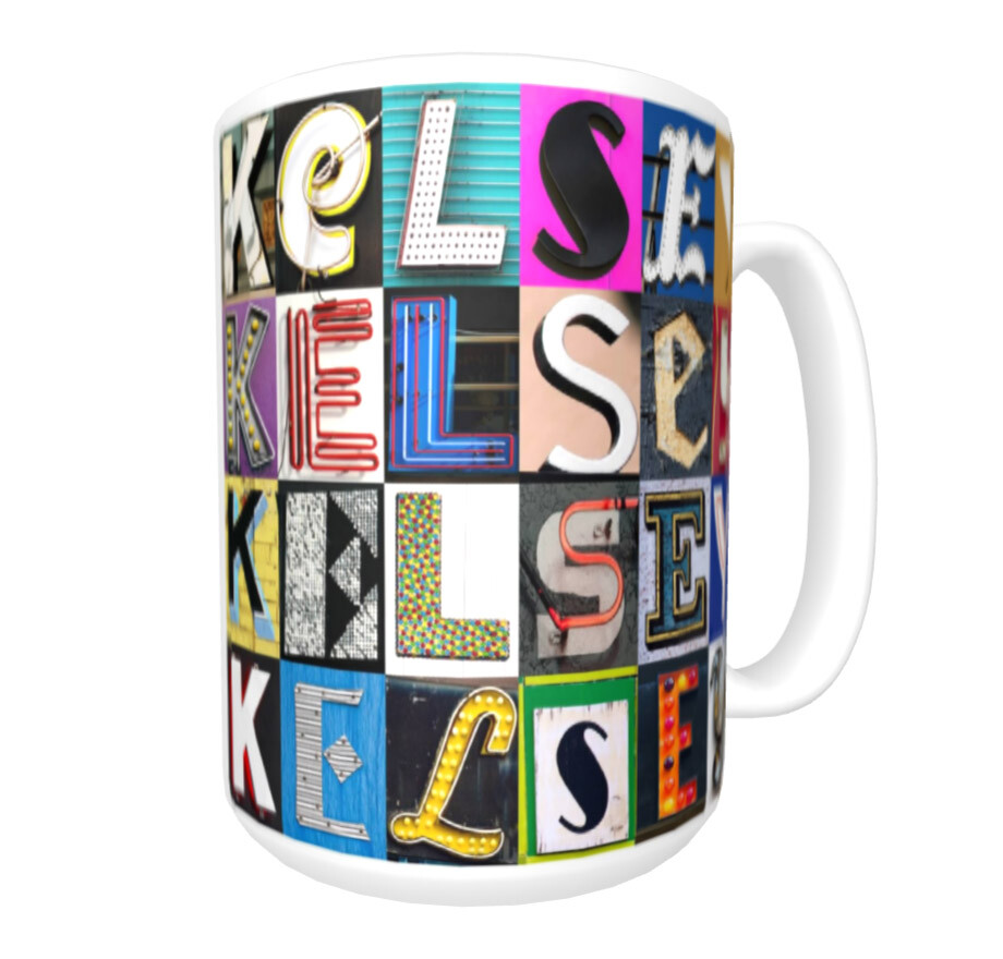 KELSEY Coffee Mug / Cup featuring the name in photos of sign letters | eBay