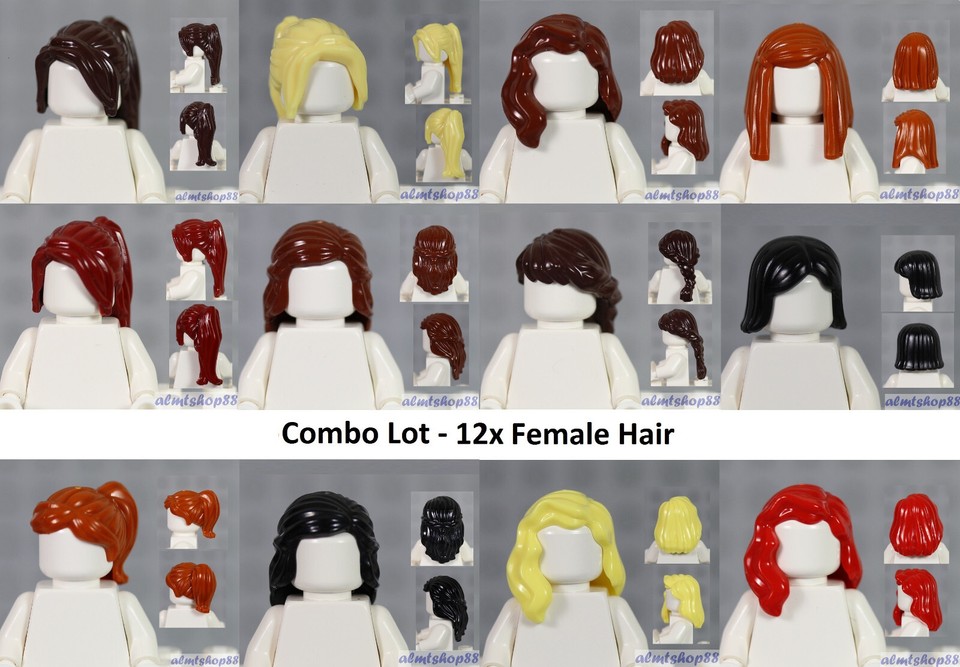 LEGO - Minifigure Hair Pieces Lot - Male Female Wigs Hat Cap City Town ...