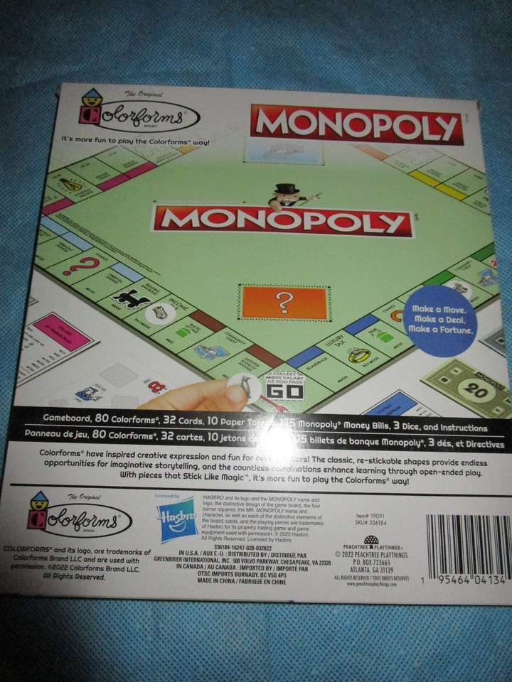 Colorforms Monopoly Travel Size Table Top Board Game Self Stick ...