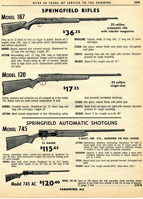 1963 Print Ad of Springfield Model 187 120 .22 Rifle & 745 Automatic ...