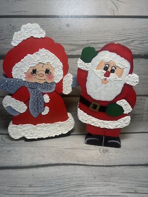 Wooden Santa Clause & Mrs Clause Handmade/Hand-Painted 8 1/2 ...