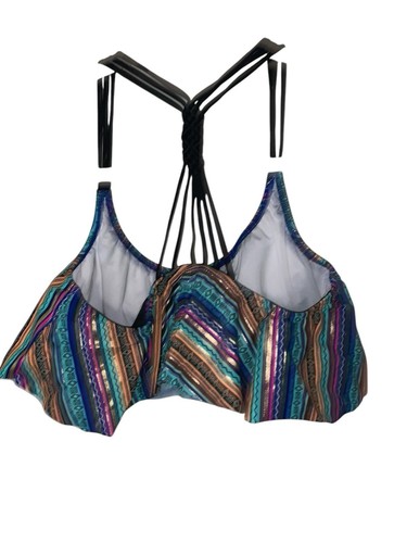 VS Pink Striped Pattern Ruffled Bikini Top Sz Large | eBay