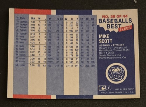 1987 Fleer Baseball’s Best Mike Scott Baseball Card #38 Astros Pitcher ...