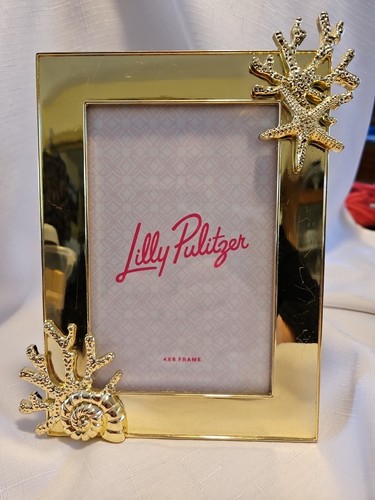 LILLY PULITZER Gold Picture Easel Frame 4x6 Photo Coral Shells Starfish ...