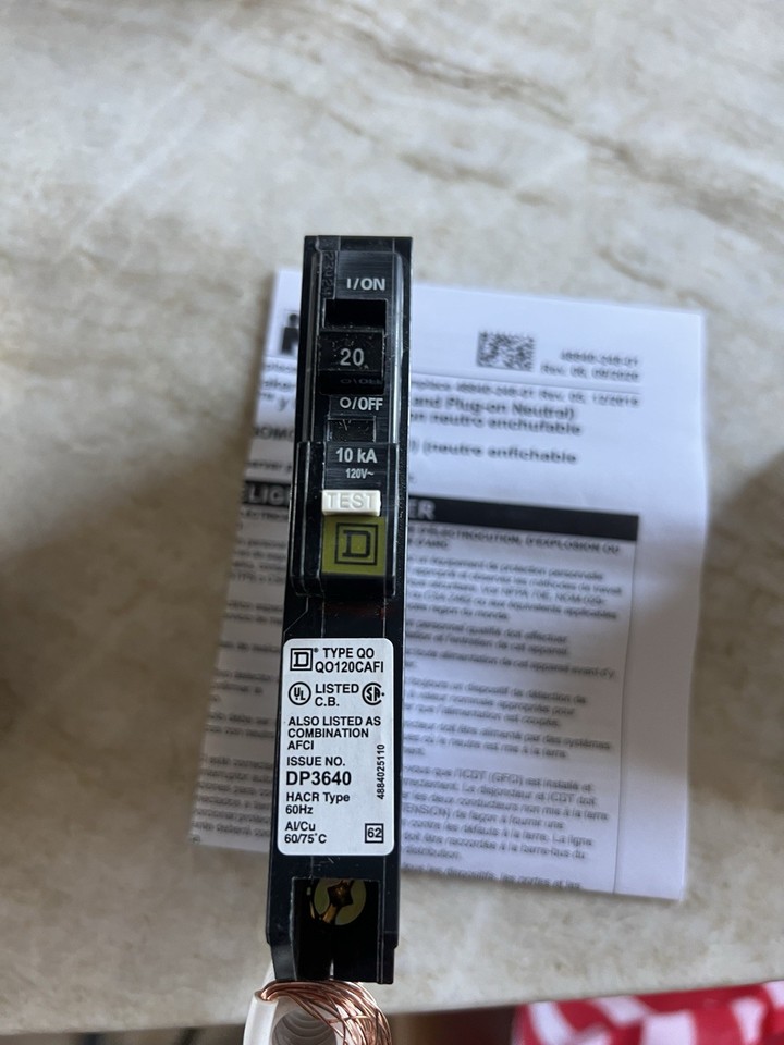 Square D QO120CAFI 20 Amp 1 Pole 120V Plug In Arc Fault CAFI ...