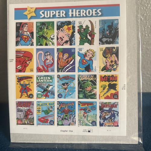 2005 DC Comics Super Heroes Stamp Sheet NM+ Condition 39 Cent Stamps 20 ...