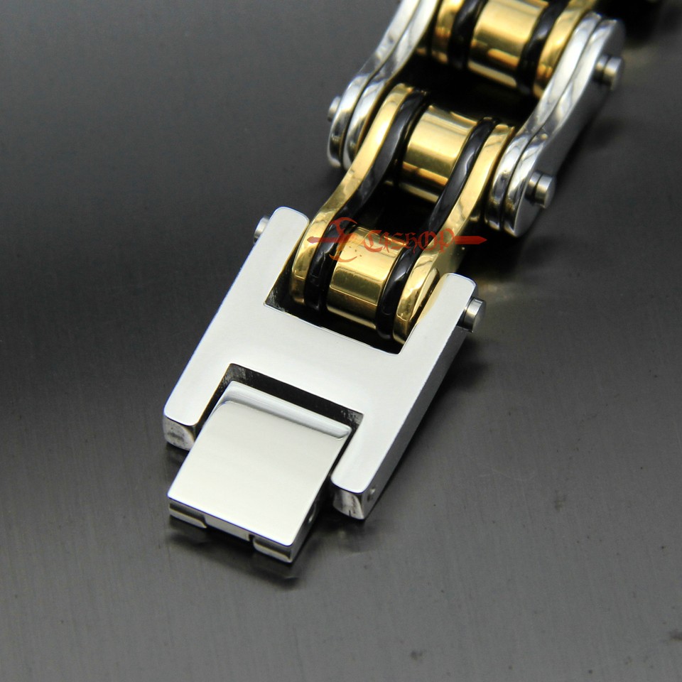 Mens Stainless Steel Motorcycle Bike Chain Link Bracelet Heavy Silver ...