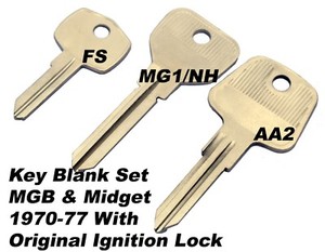 Key blank set for MG MGB Midget 70 - 77 with original locks still in ...