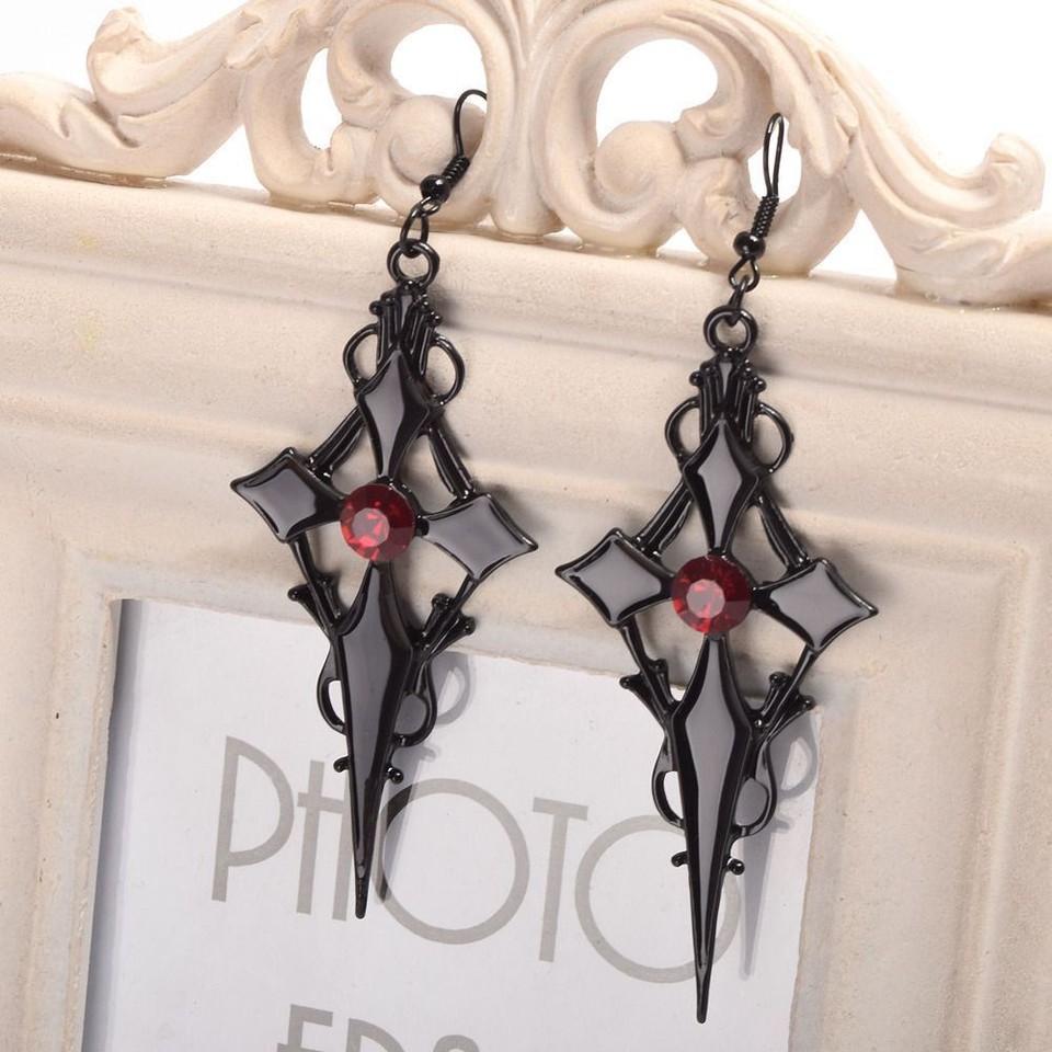 2pack Gothic Black cross dangle drop earrings Punk Style Cross Pattern ...