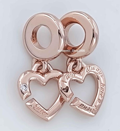 New 100% Authentic PANDORA Rose Gold Linked Sister Hearts Split Charms ...