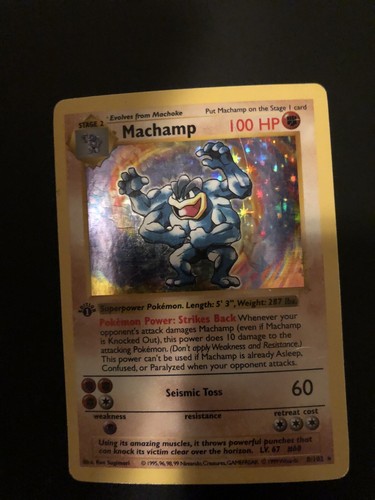 1st Edition Shadowless Machamp 8/102 Holo Base Set 1999 Pokemon Card ...