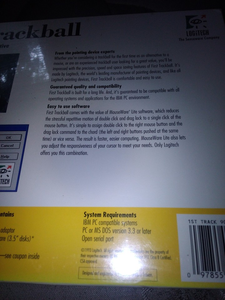 VINTAGE Logitech First Trackball Mouse 1993 NEW SEALED ultra rare 30 ...