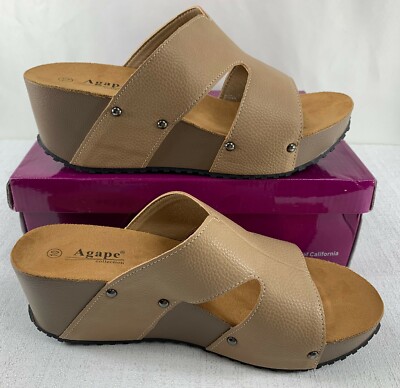 AGAPE COLLECTION Women's Camel Pine Slide Sandals Size 10 | eBay