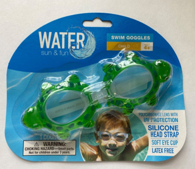Childs swim goggles turtle ages 4+ soft eye cup silicone head strap ...