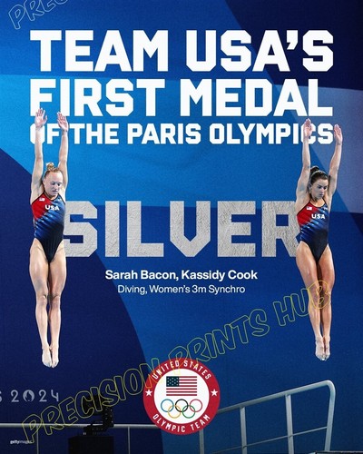 8X10 Poster 2024 Olympics USA Synchronized Diving, Bacon, Cook, SILVER ...