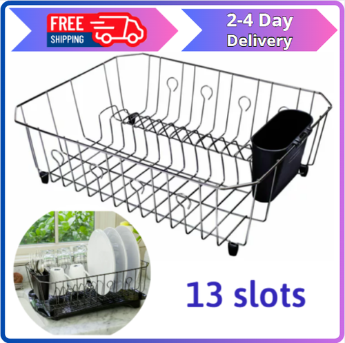 Rubbermaid Antimicrobial Dish Rack W/ Utensil Holder for Kitchen, 13 ...