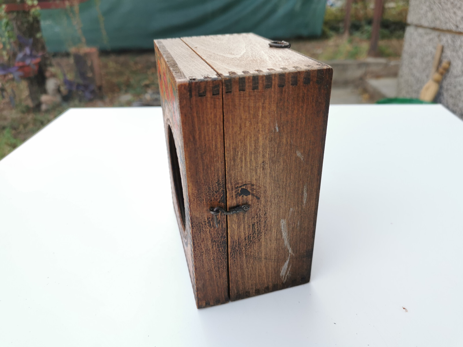 ANTIQUE PRIMITIVE OLD HAND PAINTED WOODEN WALL HANGING CLOCK BOX | eBay