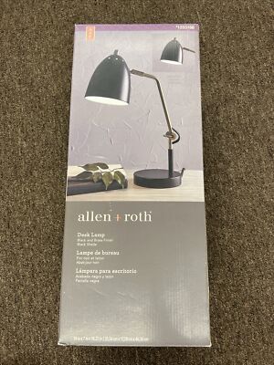 allen + roth Adjustable Black with Brass Accents Desk Lamp with Metal ...