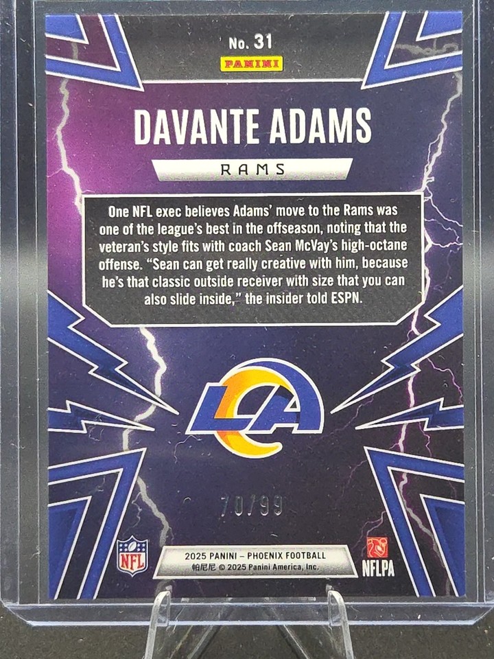 2025 Phoenix Davante Adams /99 Seismic Thunderbirds Rams | eBay